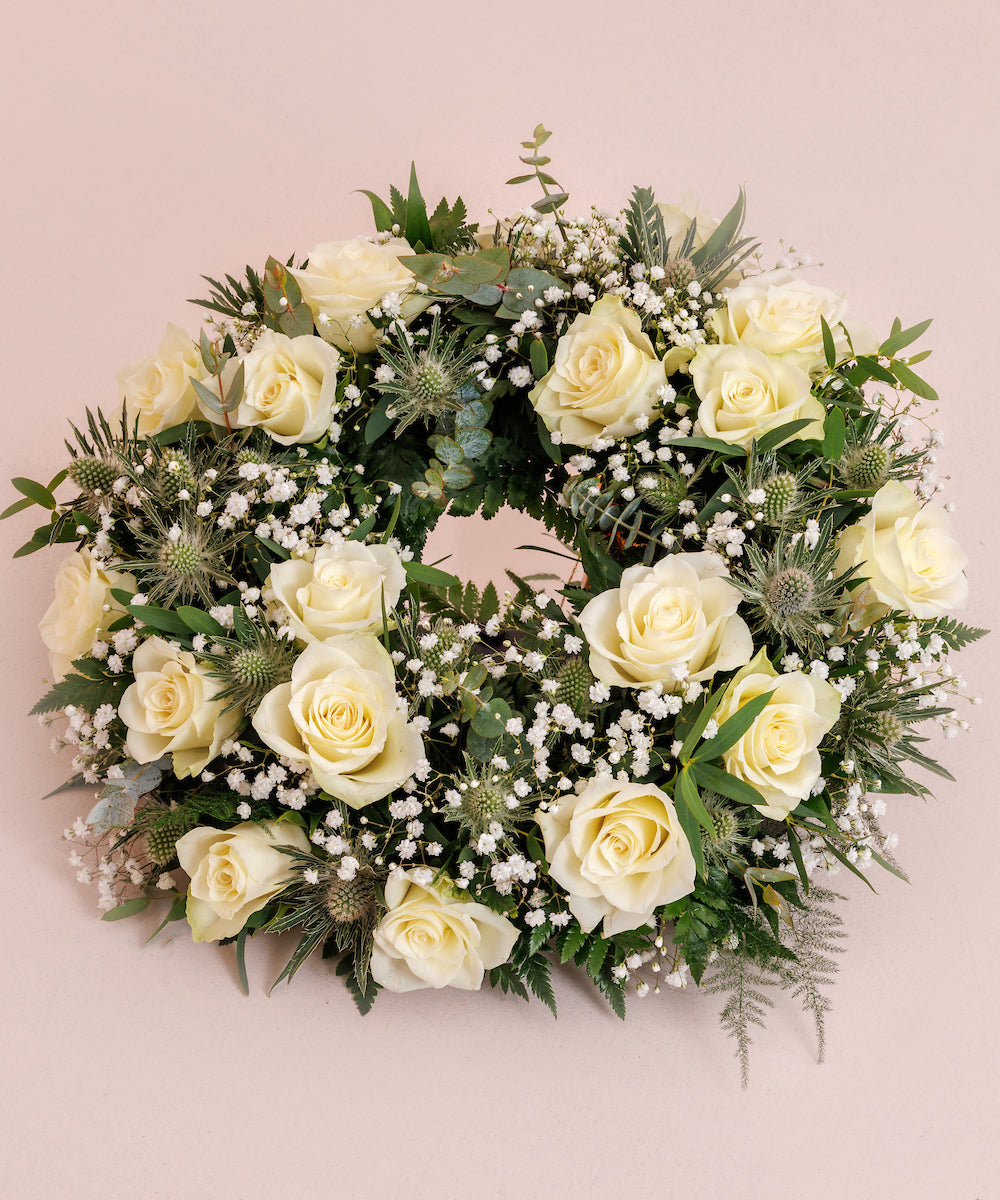 White Rose Funeral Wreath Arrangement | Lamber De Bie – Lamber De Bie ...
