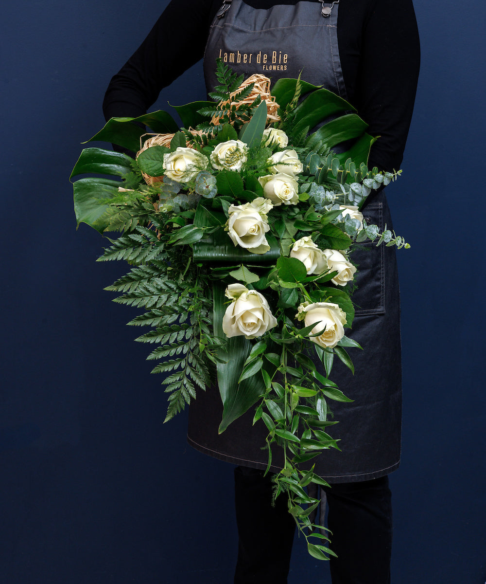 White Rose Funeral Arrangement | Lamber De Bie – Lamber De Bie Flowers
